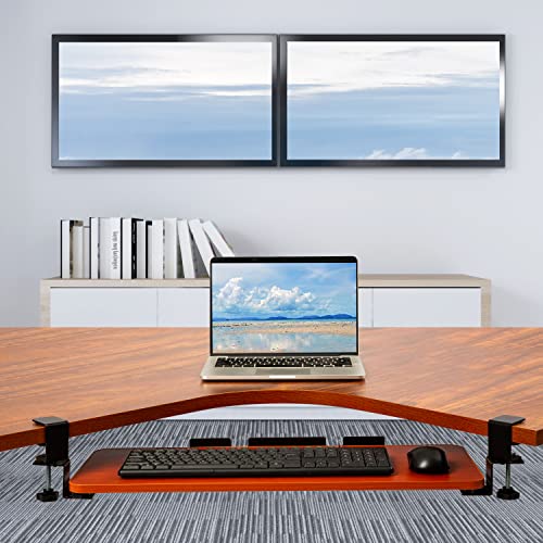 TOKPELA Keyboard Tray Under Desk for Corner L Shaped Desk, Ergonomic Corner Desk Keyboard Tray,Under The Desk Slide Out Computer Keyboard & Mouse Tray, 27.28" W x 11.85" D x 0.83”H (Dark Walnut)