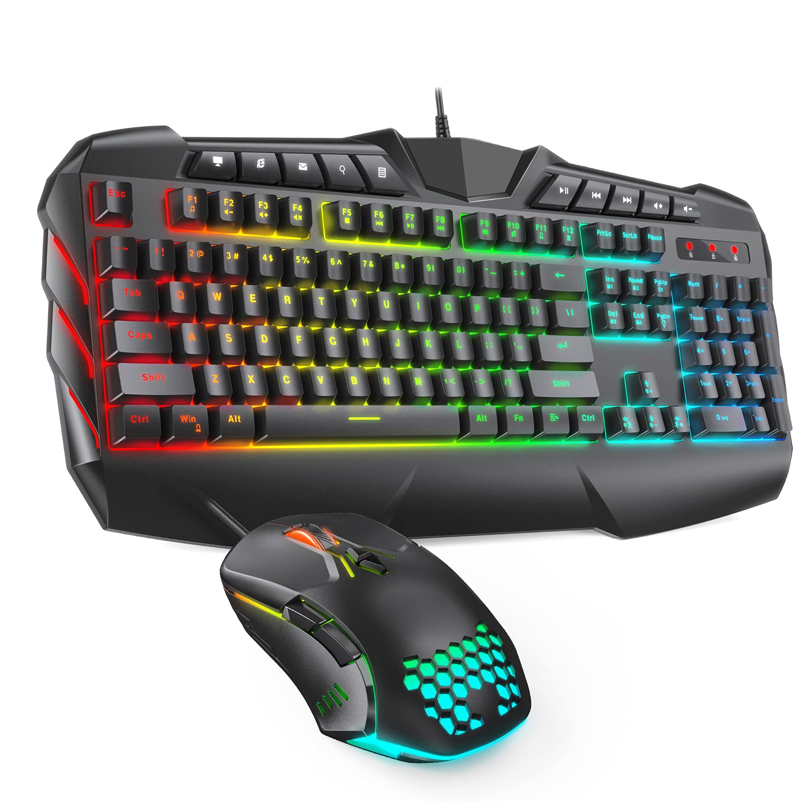 Gizori Gaming Keyboard and Mouse 25 Anti-ghosting Keys RGB Backlit USB Gaming Keyboard with Comfortable Wrist Rest, Wired 6400 DPI Programmable Gaming Mouse for PC | Laptop, Work and Game