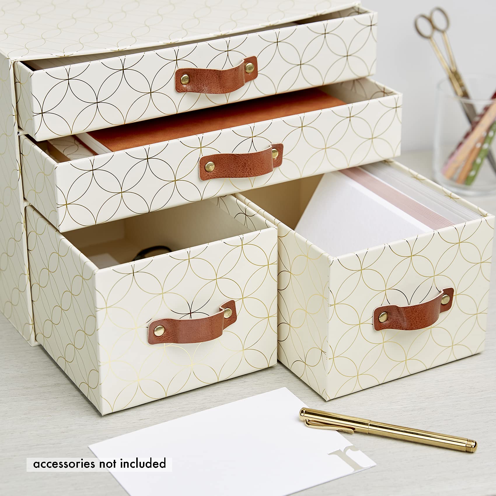 Erin Condren Desktop Drawers - Mid Century Circles. Vegan Leather Handles. Measures 11.75" x 10.5" x 9.5". Desk Organizer Great for Storing Mail, Documents, Supplies, and More