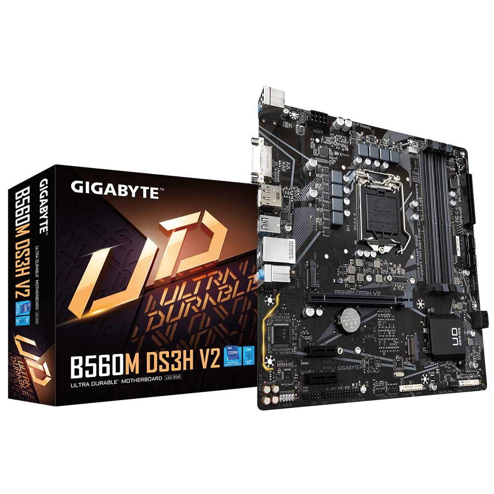 GIGABYTE B560M DS3H V2 (LGA 1200/ Intel/ B560/ Micro-ATX/Dual M.2/ PCIe 4.0/ USB 3.2 Gen1/ GbE LAN/Motherboard)