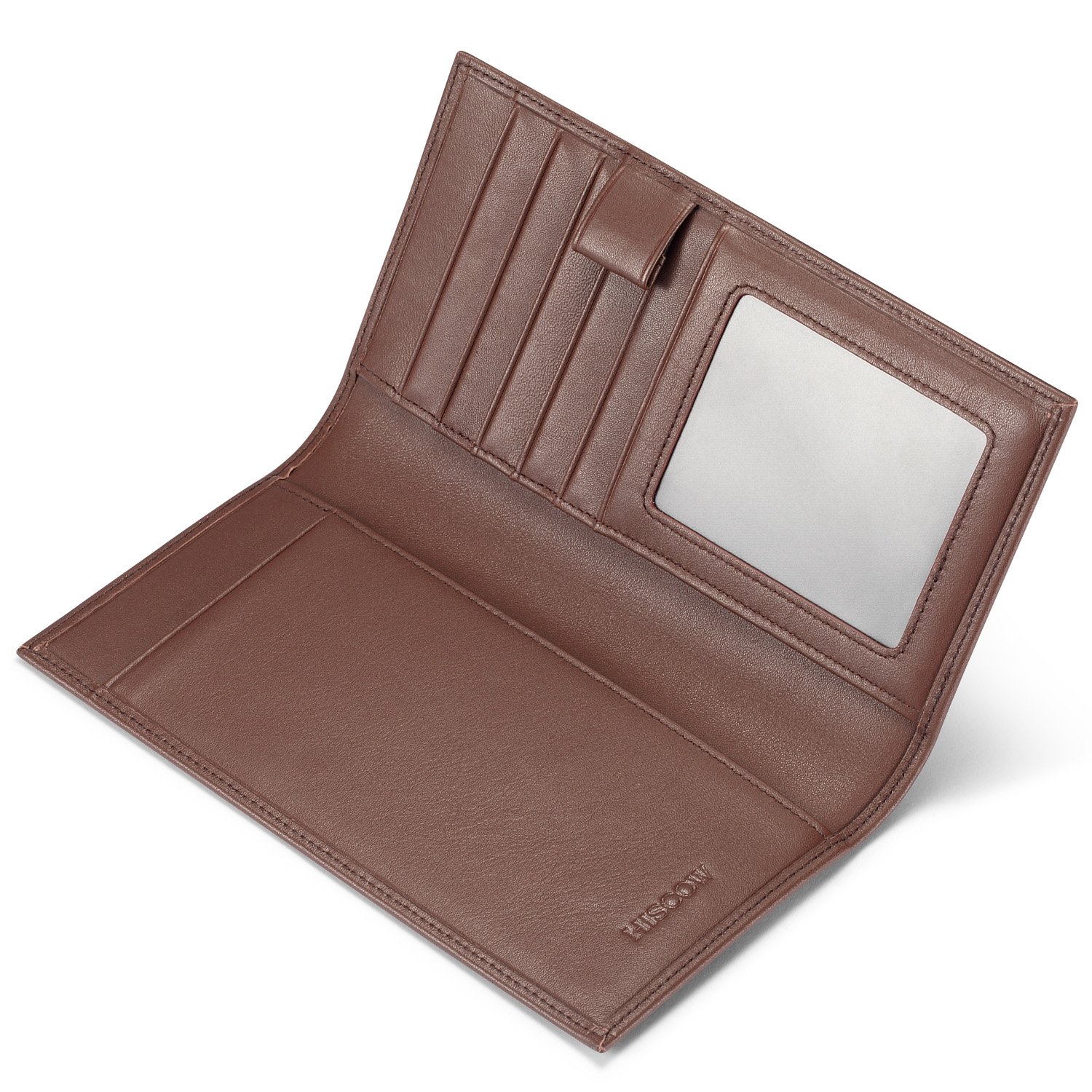 HISCOW Soft Leather Checkbook Cover & Card Holder with Divider - Italian Calfskin (Brown)