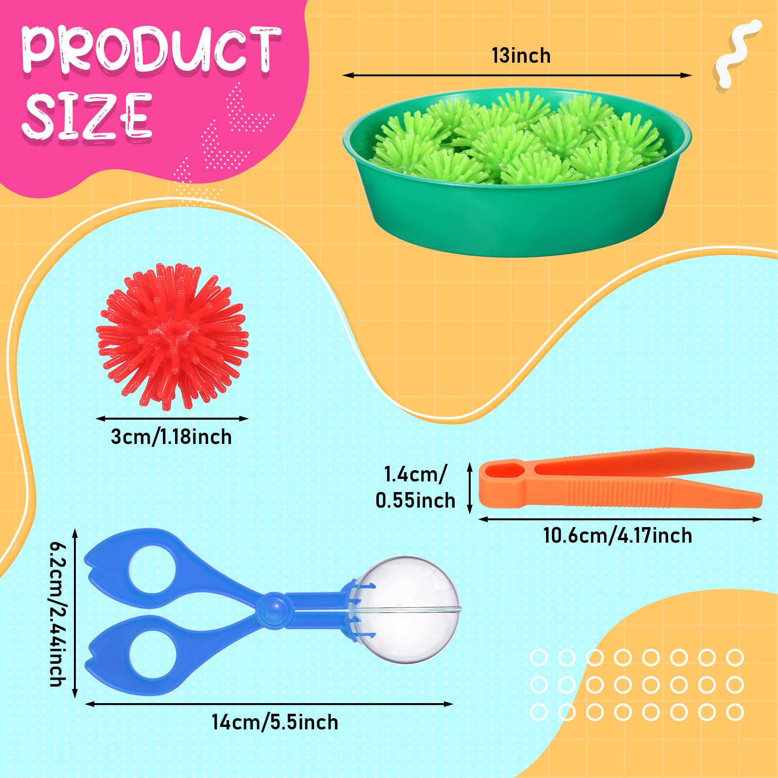 Leitee 71 PCS Fine Motor Toys Counting Sorting Sensory Bin Filler, 60 Hedge Balls 4 Tweezers 2 Scissors Clips 5 Cups for Boys Girls Early Education and Sorting Counting Training Development