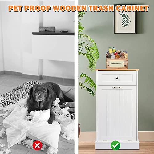 TOLEAD Tilt Out Trash Cabinet Free Standing 10 Gallon Recycling Trash Can Cabinet for Farmhouse Kitchen,Living Room, Dining Room, White