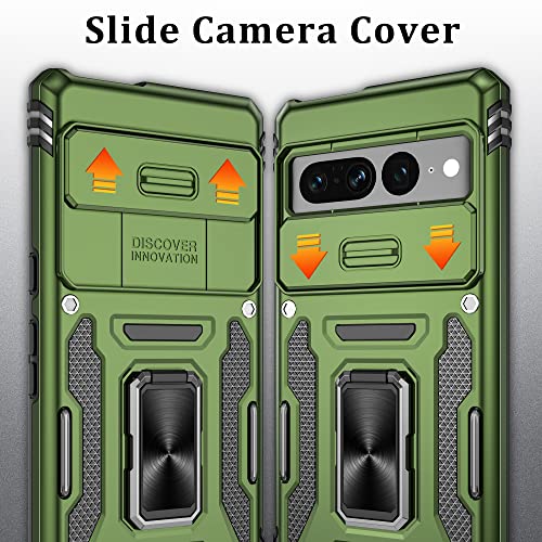 Pixel 7 Pro case, Google Pixel 7 Pro Case with Slide Camera Cover,Google Pixel 7 Pro Phone Case with HD Screen Protector, Magnetic Kickstand Case for Google Pixel 7 Pro,Green