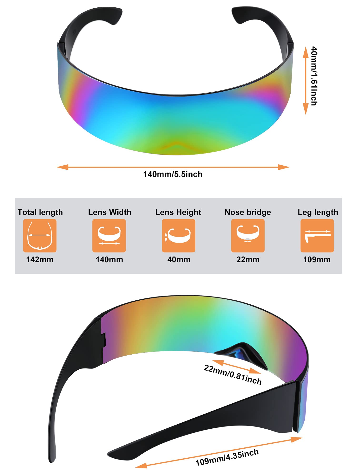Honoson 6 Pieces 80s Futuristic Cyclops Visor Sunglasses with Semi Translucent Back to Future Inspired Costume Futuristic Wrap Visor Sun Glasses for Men Women Cyclops Futuristic Style
