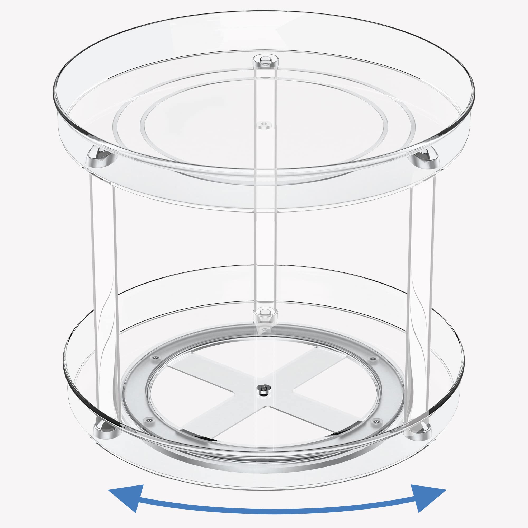 HYDROWE Lazy Susan Organizer 2 Tier, Round Plastic Turntable Organizer Organization Storage Container Bins,Spinning Organizer for Spices,Vanity Countertop Makeup Organizing(2 Tier 9.25 Inch)