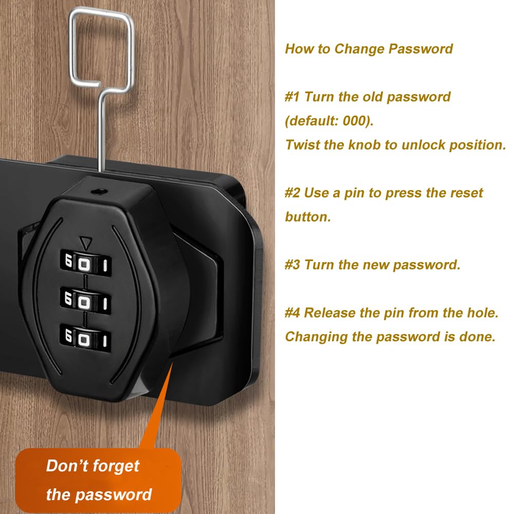 ETEKJOY Cabinet Lock Keyless 3-Digit Password Combination Code Hasp Latch Lock Twist Knob Wooden Drawer Cupboard (Black, 4 inch)