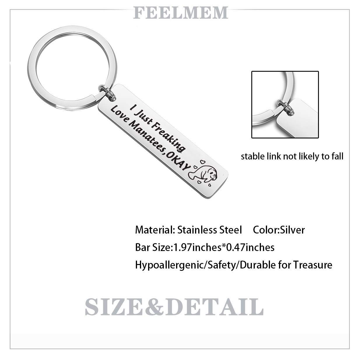 FEELMEM Manatee Keychain Manatee Lovers Gift I Just Freaking Love Manatees Okay Keychain Sea Cow Manatee Jewelry Sea Lion Gift for Women Crazy Manatee Lady Gift (I just freaking)