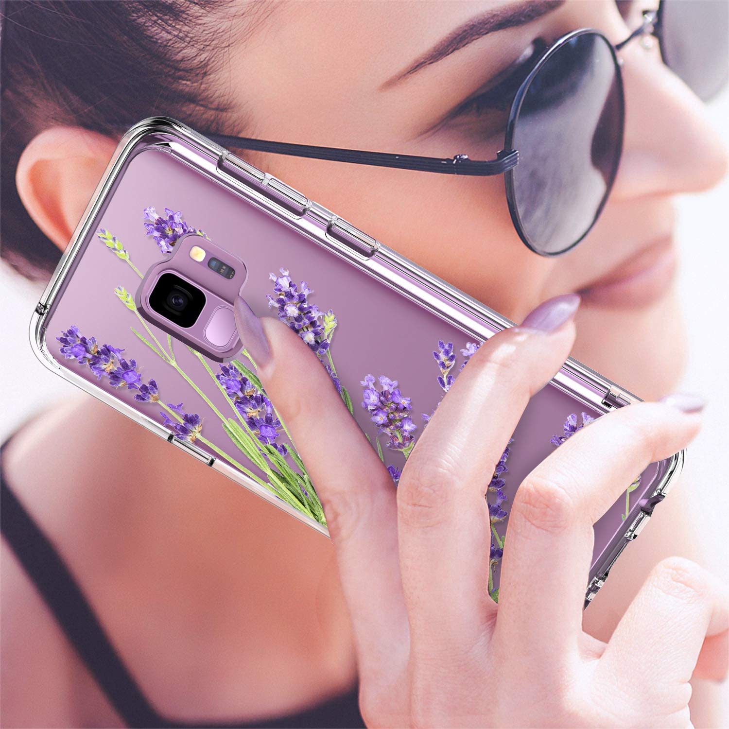 GiiKa Galaxy S9 Case, Clear Heavy Duty Shockproof Girls Women Protective Phone Cover Case for Samsung Galaxy S9, Purple Flowers