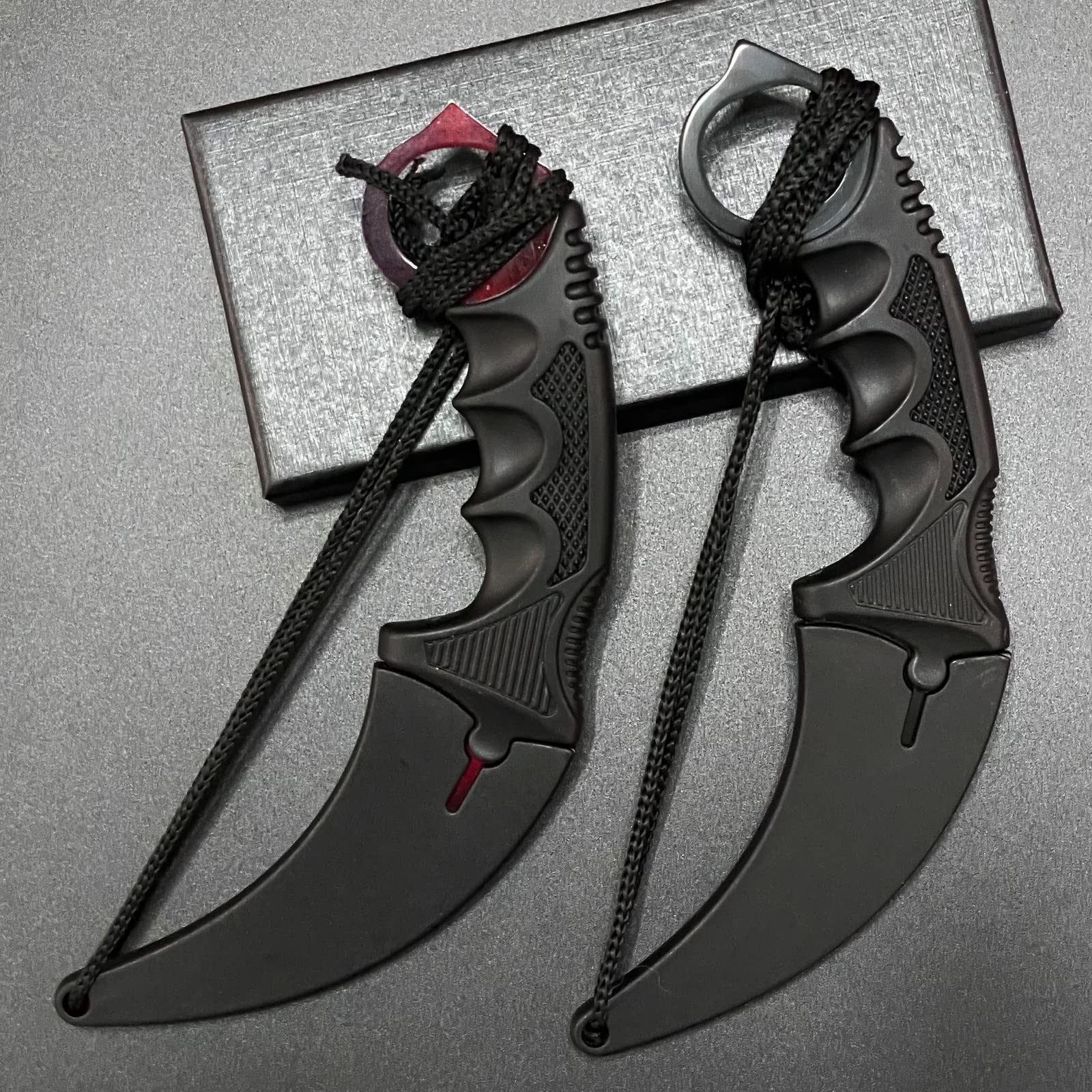 Karambit Knife Trainer Stainless Steel Practice Karambit Knife Fixed Blade Training Karambit Knife with Sheath and Cord Suitable for Hiking, Adventure, Survival and Collection 2 Pieces(Black Red)