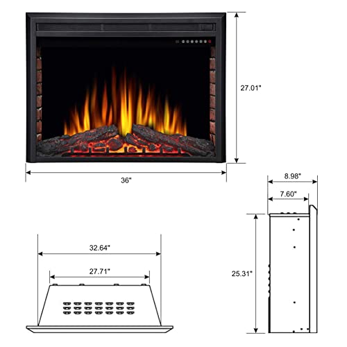 GADEN Electric Fireplace Insert Recessed Electric Stove Heater Touch Screen Remote Control with Timer Colorful Flam
