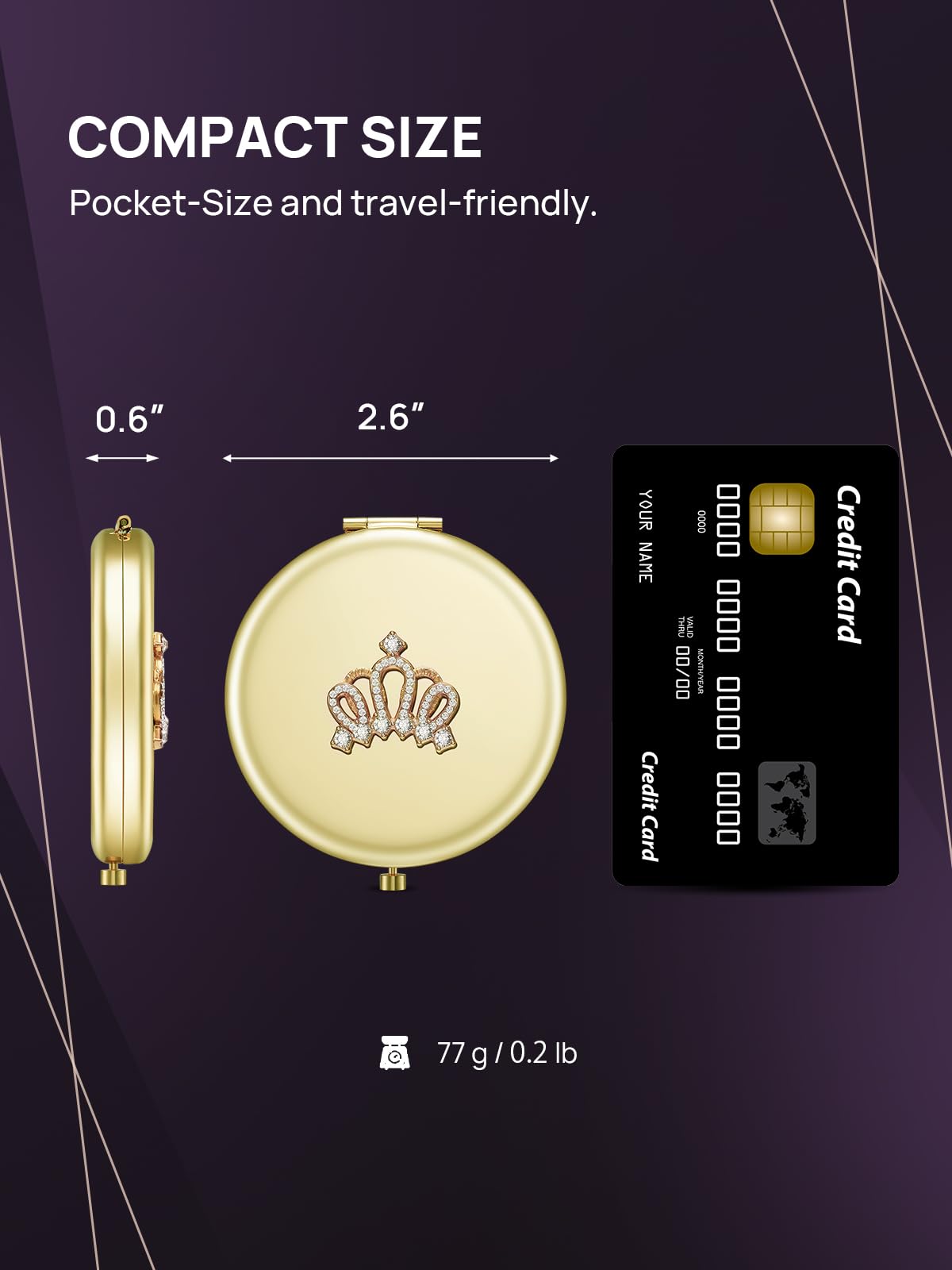 OMIRO Compact Mirror, Mini Small Diamond 1X/2X Magnifying Round Metal Pocket Makeup Mirror (Rose Gold)