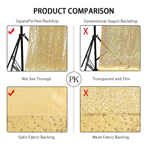 SquarePie Sequin Backdrop Not See Through Thick Stain Background for Photography Glitter Curtain Party 6FT x 8FT Gold