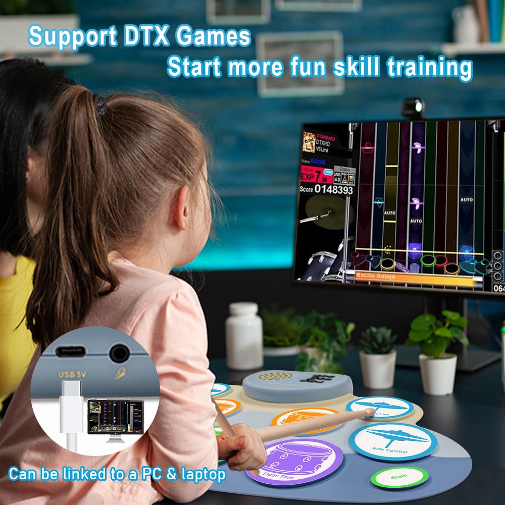 Electric Drum Set, Electronic Drum Pad - Portable Foldable Roll Up 9 Pads Practice Digital Drum Kit for Kids and Adult Beginner Drummers Christmas Gift