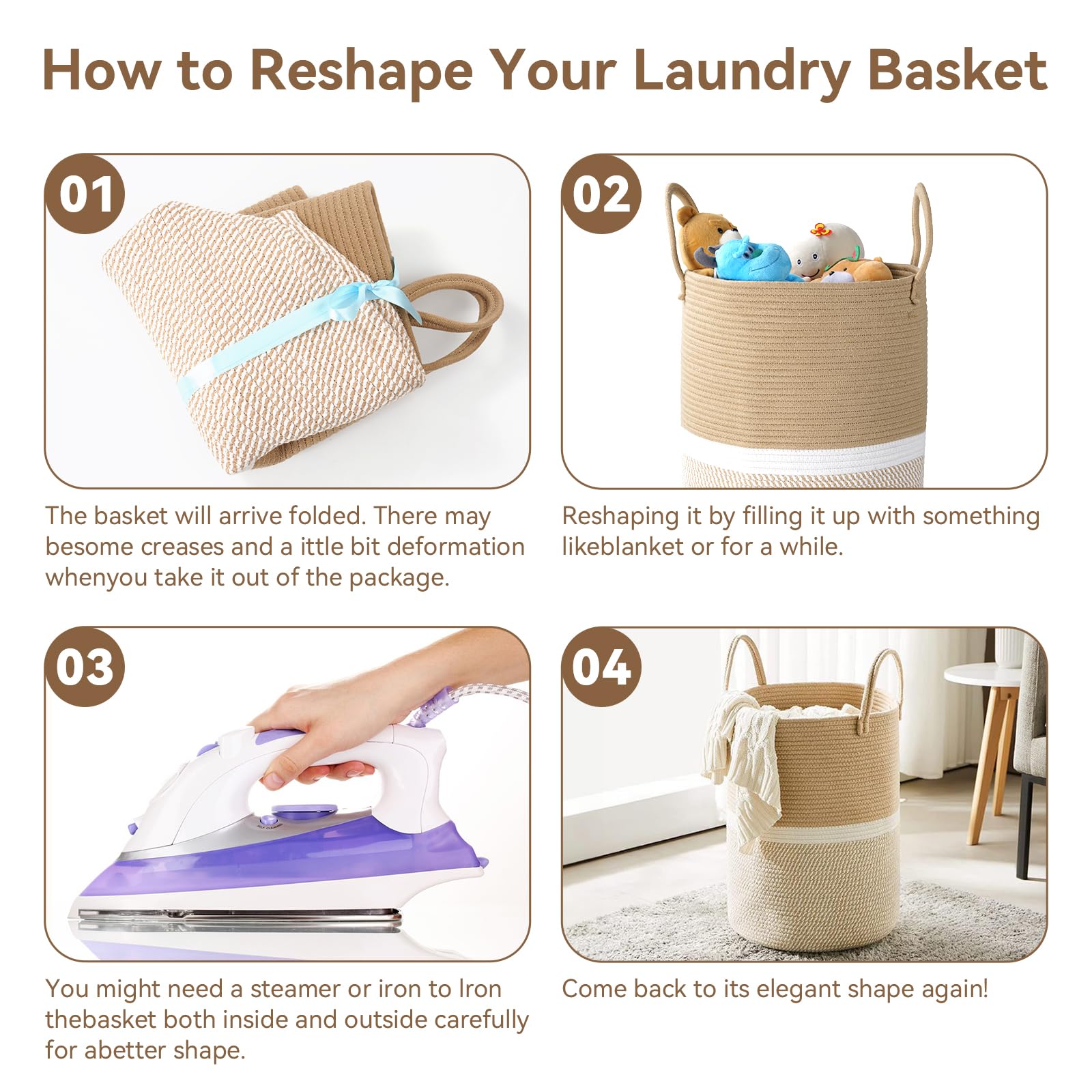 Laundry Storage Basket Large,Tall Rope Baskets for Storage,Cute Blanket Basket,Suitable for Living Room, Bedroom, Farmhouse,Can Be Decorative and Used to Store Toys
