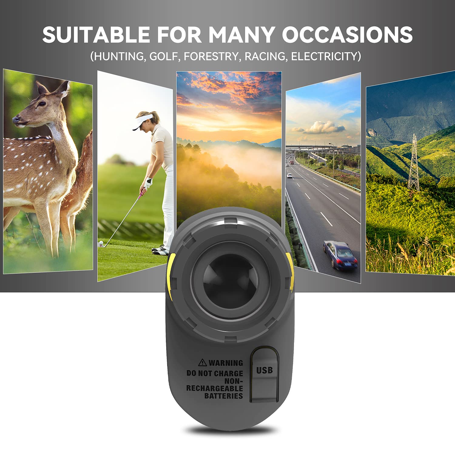 Golf Rangefinder with Slope - Laser ±0.55yard Accuracy Rechargeable Golf Distance Finder Aaccessories with USB Charging Flag-Lock Tech with Vibration Distance Angle Measurement for Golf Competition