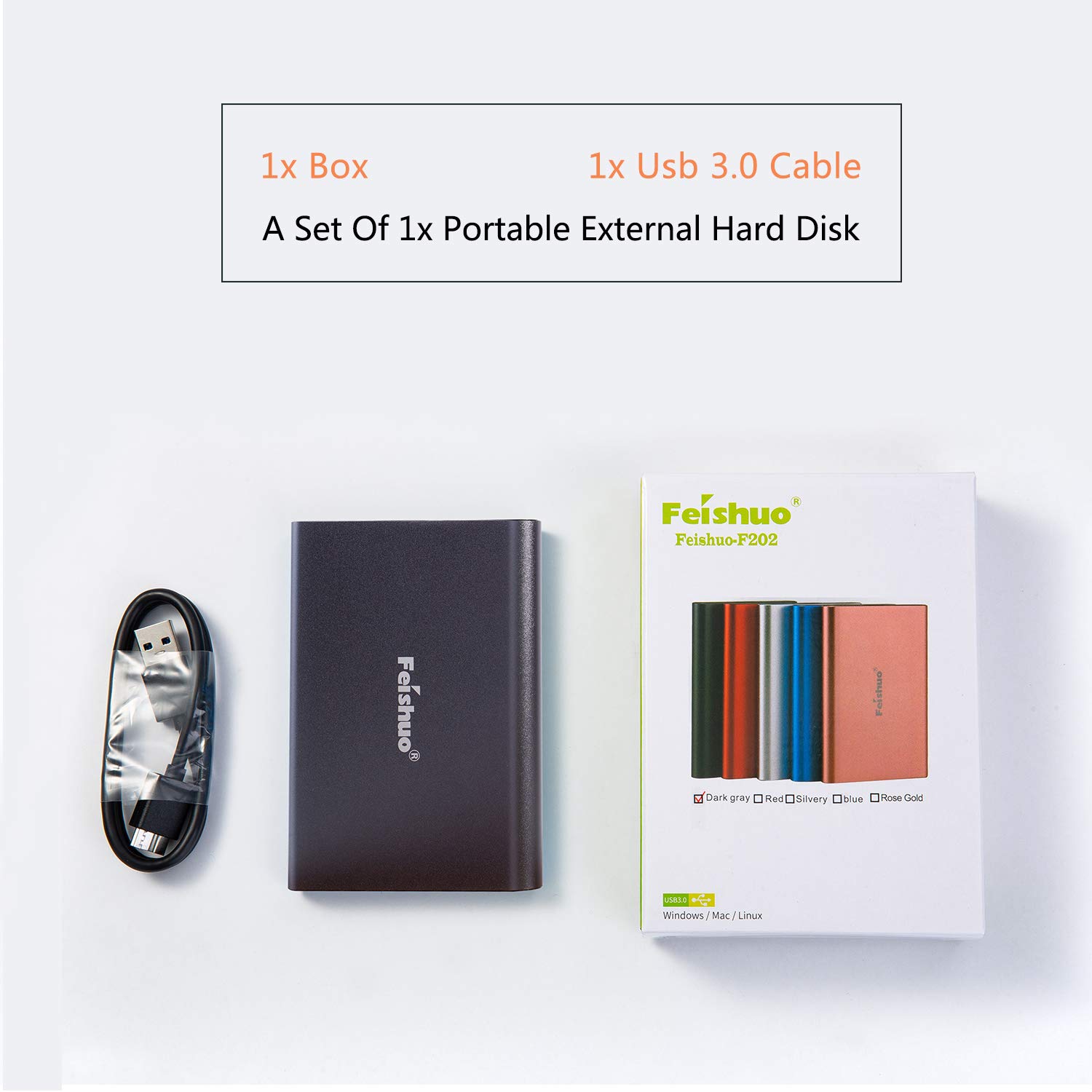 FEISHUO Portable External Hard Drive USB3.0 SATA HDD Storage (120G, Gray)