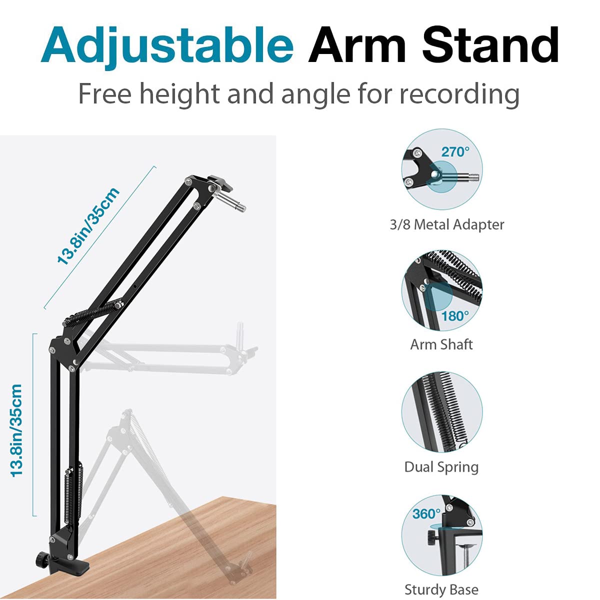 for Elgato Mic Boom Arm, Elgato Wave 3 Microphone Desk Stand, Adjustable Table Elgato Low Profile Mic Arm Compatible with Elgato Series Microphone.