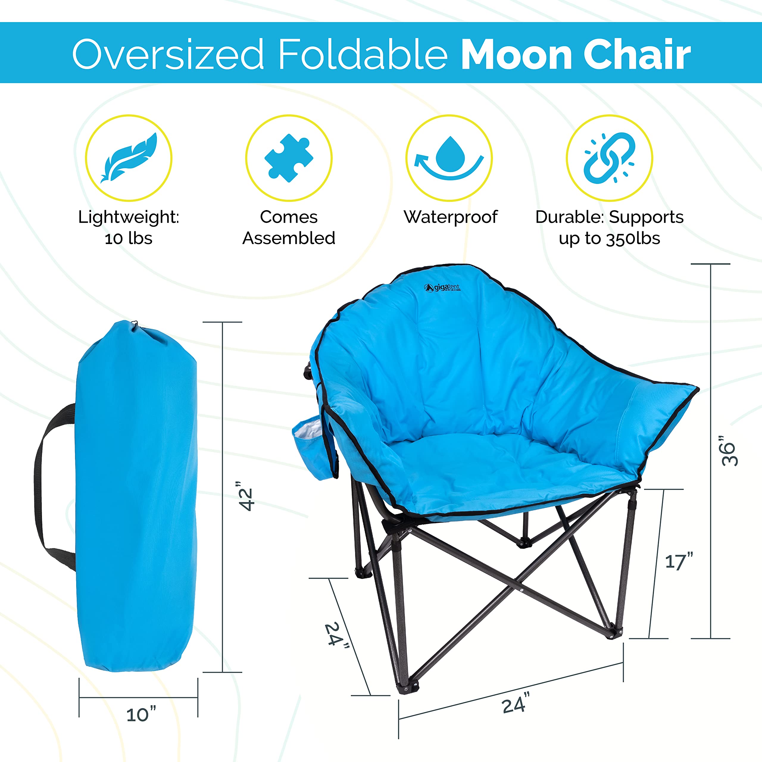 GigaTent Camping Chair Ultra Comfortable Padded Bult in Cup Holder - Foldable with Carry Bag Moon Chair