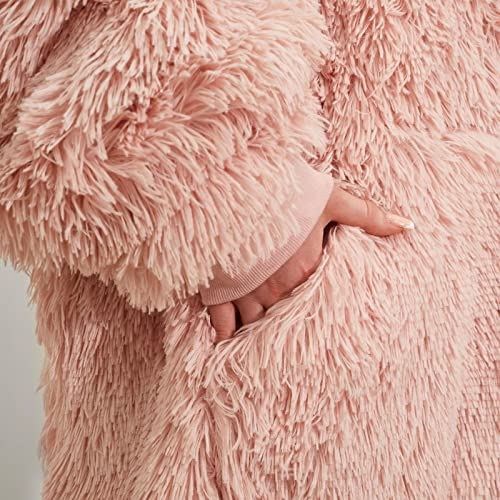 Sienna Fluffy Long Fibre Fleece Sherpa Lined Super Soft Hoodie Blanket Adults Oversized Giant Christmas Jumper Gift Throw - Blush Pink