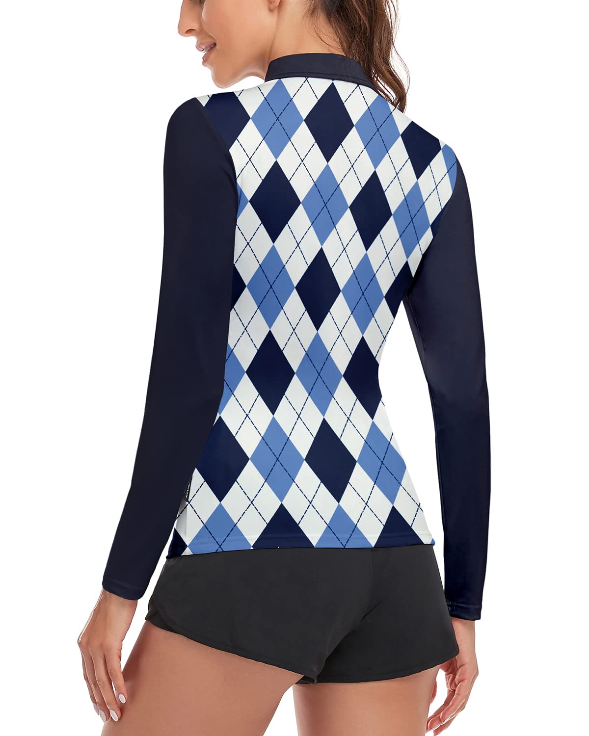 Golf Shirts for Women Dri Fit Moisture Wicking Tennis Shirts Long Sleeve Half Zip Active Tops (Color-Printed,XL)