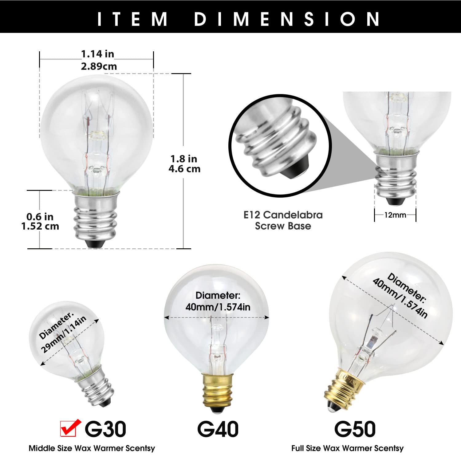 ETwinCoo G40 Replacement Light Bulbs 5 Watt Clear Globe Light Bulbs fits E12 Candelabra Base, Dimmable String Light Bulbs Replacement for Indoor Outdoor Patio Decor, 120 Volt (6 Pack)