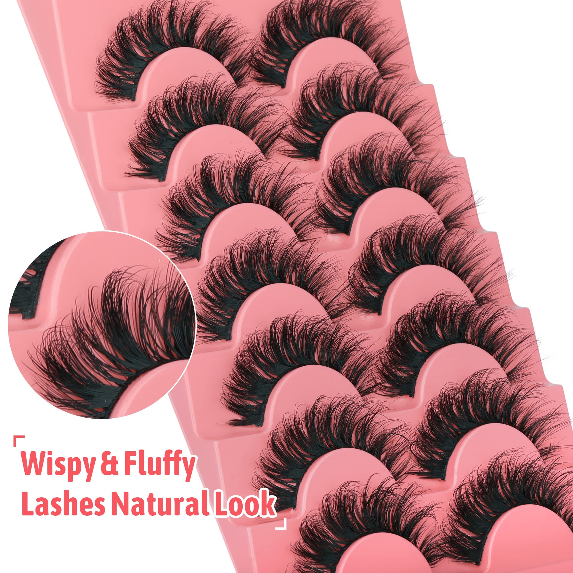 Natural False Eyelashes Wispy Lashes Fluffy Strips Eyelashes 3D Faux Mink Lashes 7 Pairs Multipack by Eefofnn