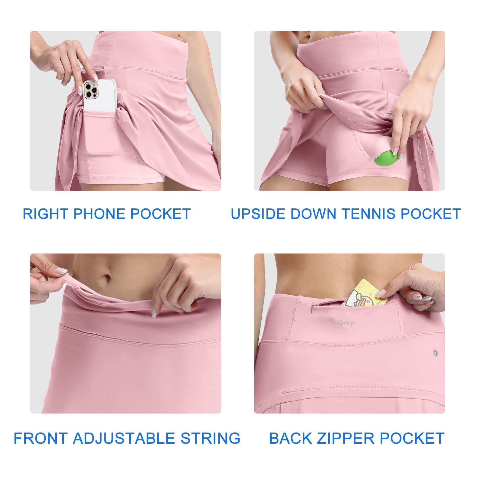 Gladtry Women's Tennis Skirts Golf Skirt with Pockets, High Waisted Pleated Athletic Skirts for Workout Active Sports (Light Pink, M)