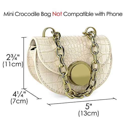 Linkidea Mini Crocodile Pattern Purse, Small Cute Evening Bag with Chain, Vegan Leather Trendy Clutch Shoulder Handbag for Women (Beige)