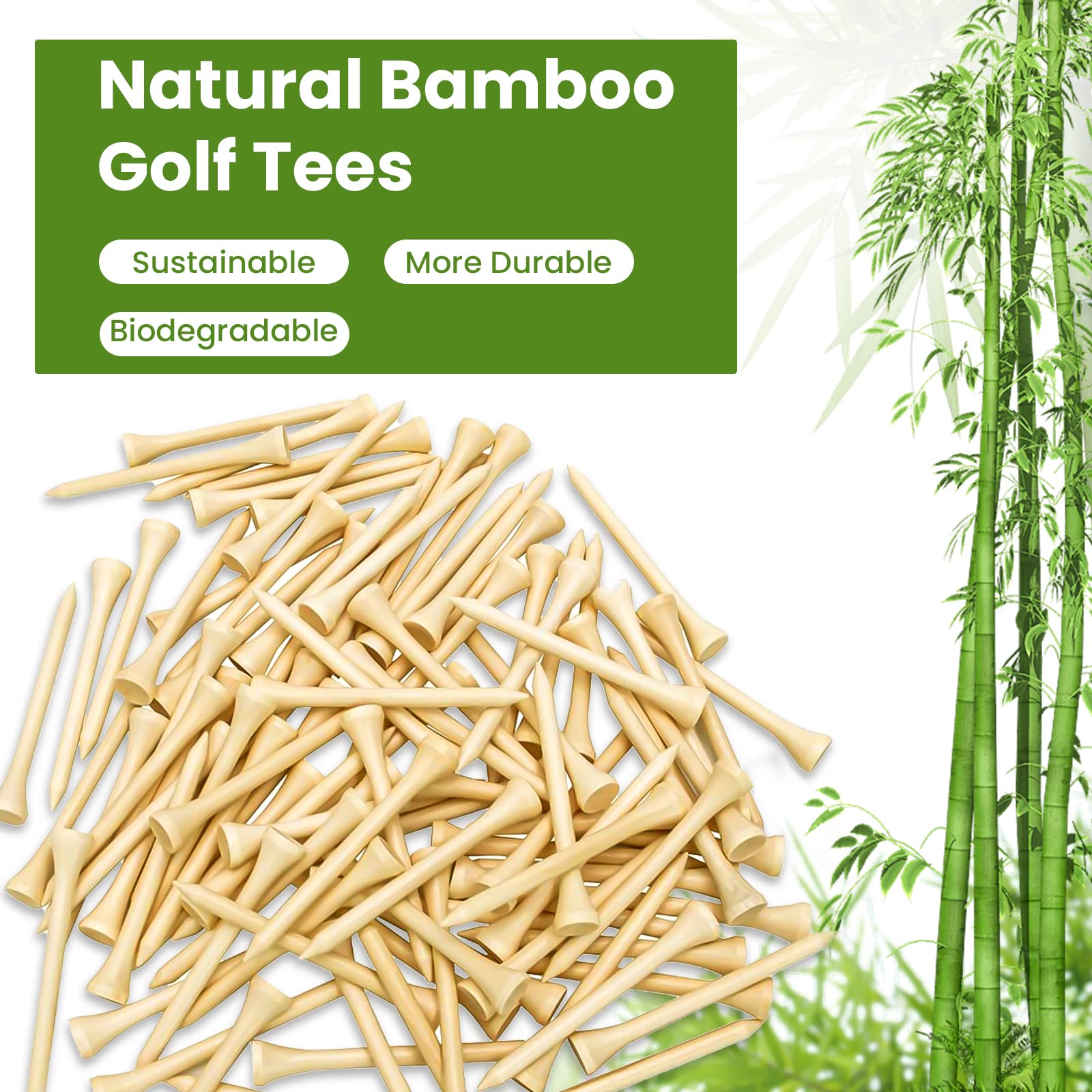 Golf Tees 3 1/4 & 2-1/8 Long Wood Golf Tees Professional Natural Golf Tee for Driver/Iron/Hybrid, Pack of 50, Reduce Friction & Side Spin