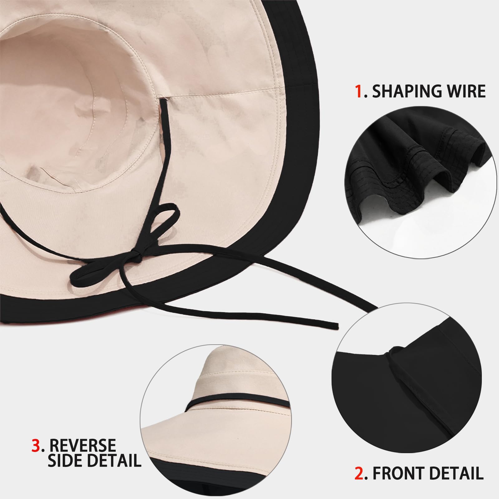 KEYDUACU 7" Women's Wide Brim Sun Hat, Large Foldable UV Protective Sun Hat, can be Worn on Both Sides, Suitable for Beach, Gardening, Travelling, Hiking(Black/White)