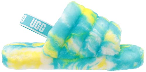 UGG Girls K Fluff Yeah Slide Marble Slipper, Oasis Blue/Sulphur, 6 Big Kid