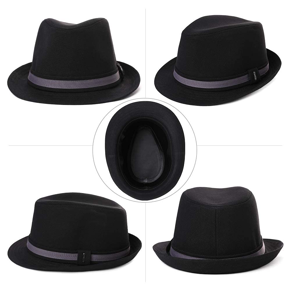 Fancet Mens Large 1920s Black Fedora Packable Manhatten Gatsby Gangster Trilby Winter Derby Jazz Dress Hat