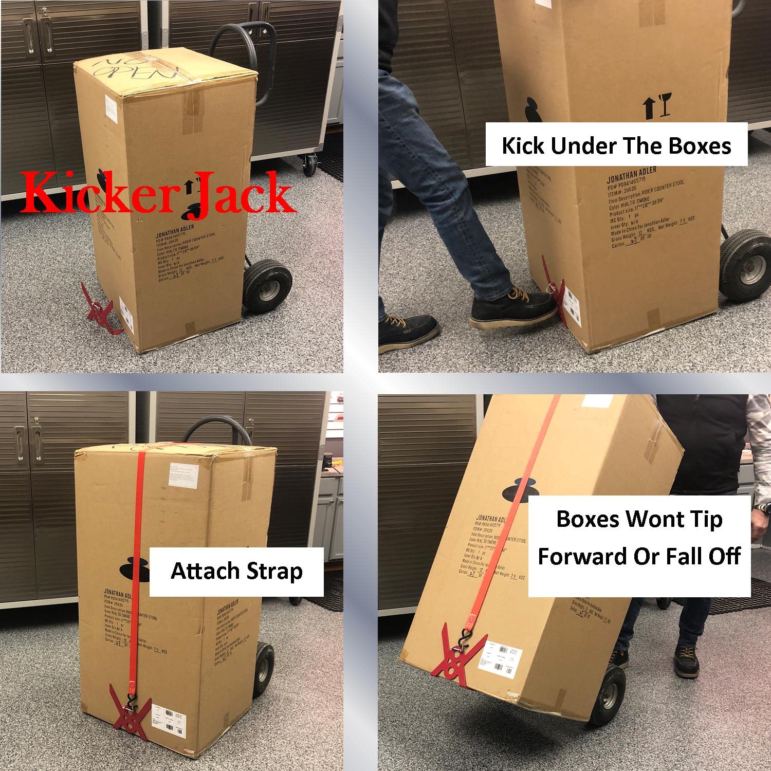 Keyfit Tools Kicker Jack Hand Truck Two Wheeler Dolly No Tip Bracket Secures The Front End of Over Sized Boxes That Tip Off The 2 Wheeled Dolly Hand Cart Compatible with All Brands Curbs No Problem