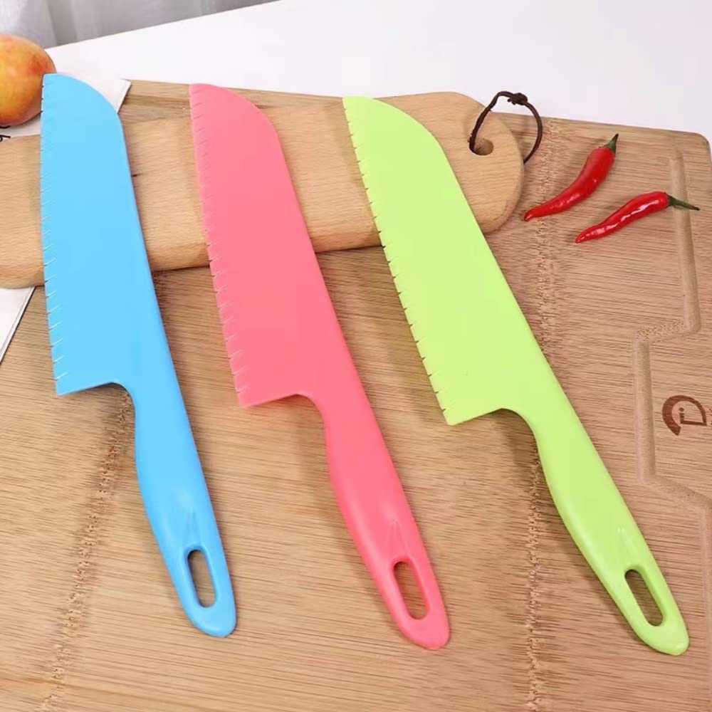 jawbush Professional Lettuce Knife to Prevent Browning, 11" Plastic Serrated Knives for Veggie, Fruit, Cake, Salad, Chef Knife for Cooking and Cutting - Safe & Durable Nylon Knife Set, 3 Pieces