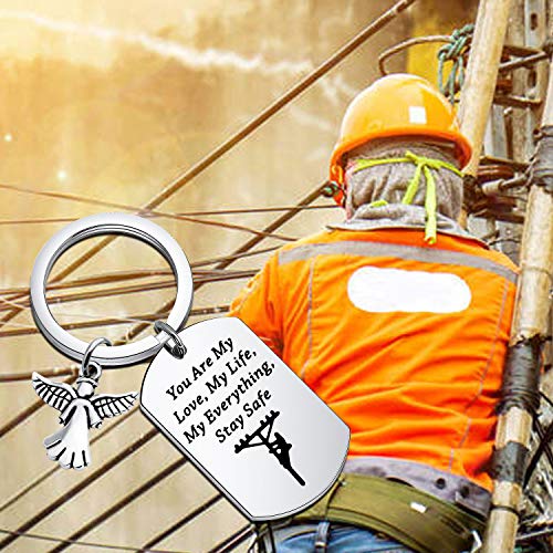 FEELMEM Lineman Prayer Keychain Stay Safe Gift from Lineman Wife Girlfriend Lineworker Electric Cable Lineman Be Safe Gifts