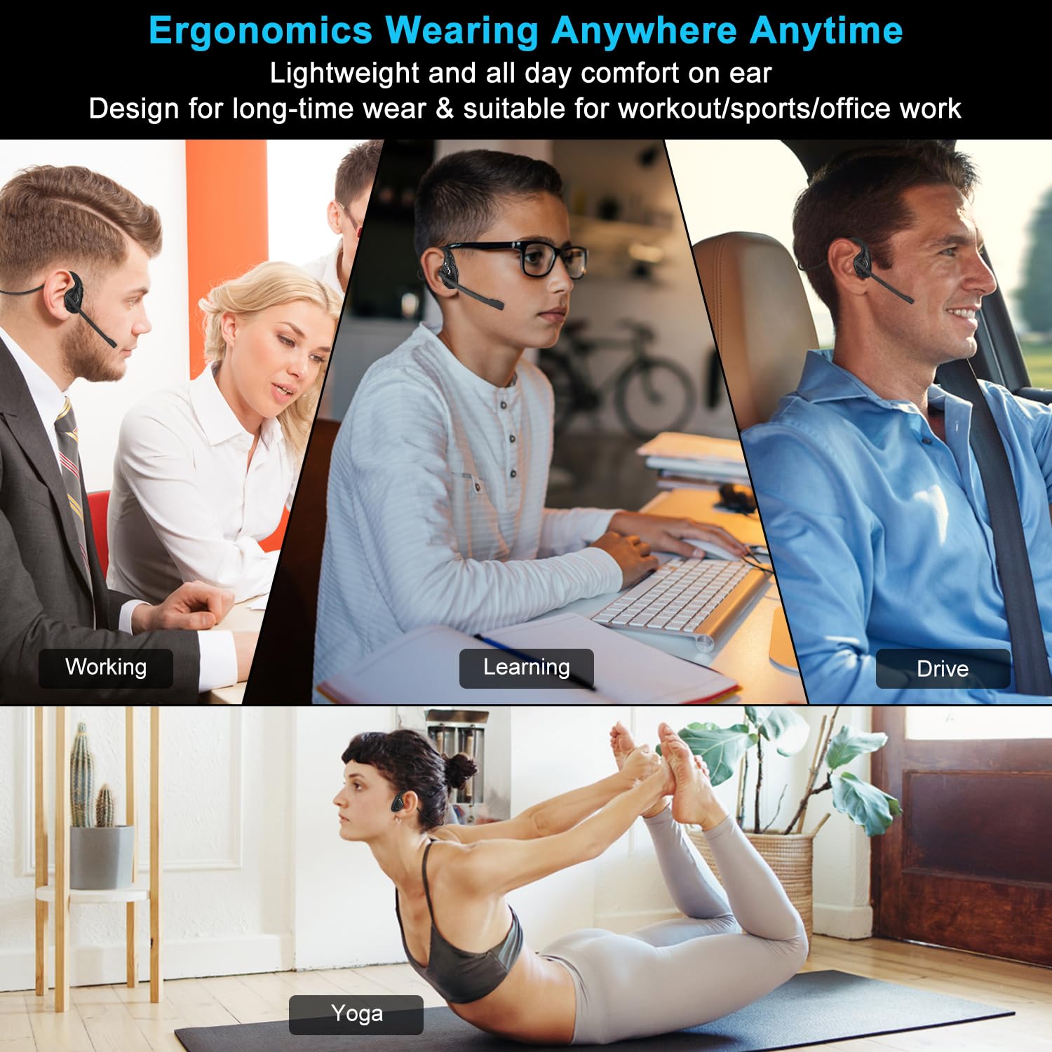 iDIGMALL Latest Bluetooth 5.3 Headset w/ CVC8.0 Noise Cancel Mic Boom, Open-Ear Air Conduction Wireless Stereo Headphones, All Day Comfortable Fit for Office Riding Driving Running Student Learningā¦