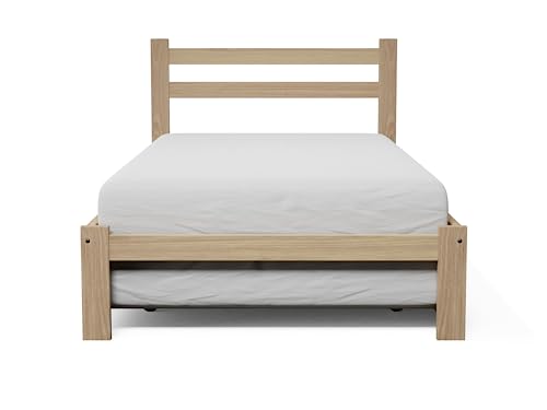 Twin Trundle Bed Wooden Bed Solid Pine Wood with Slats Support Unfinished Single Wooden Bed Frame Suitable for Bedroom and Wheeled Trundle Bed