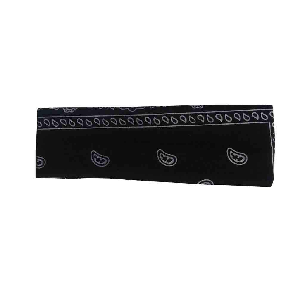 Fashionsweet Bandana Print Headband Women's Yoga Hair Wrap Paisley Twisted 3" Stretchabable (Black)