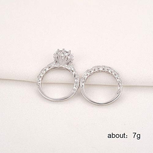 Gixaxak 18K White Gold Plated Wedding Ring Set Eternal Love Collection Anniversary Promise Rings Set Simulate Diamond Round Engagement Rings Set (9)