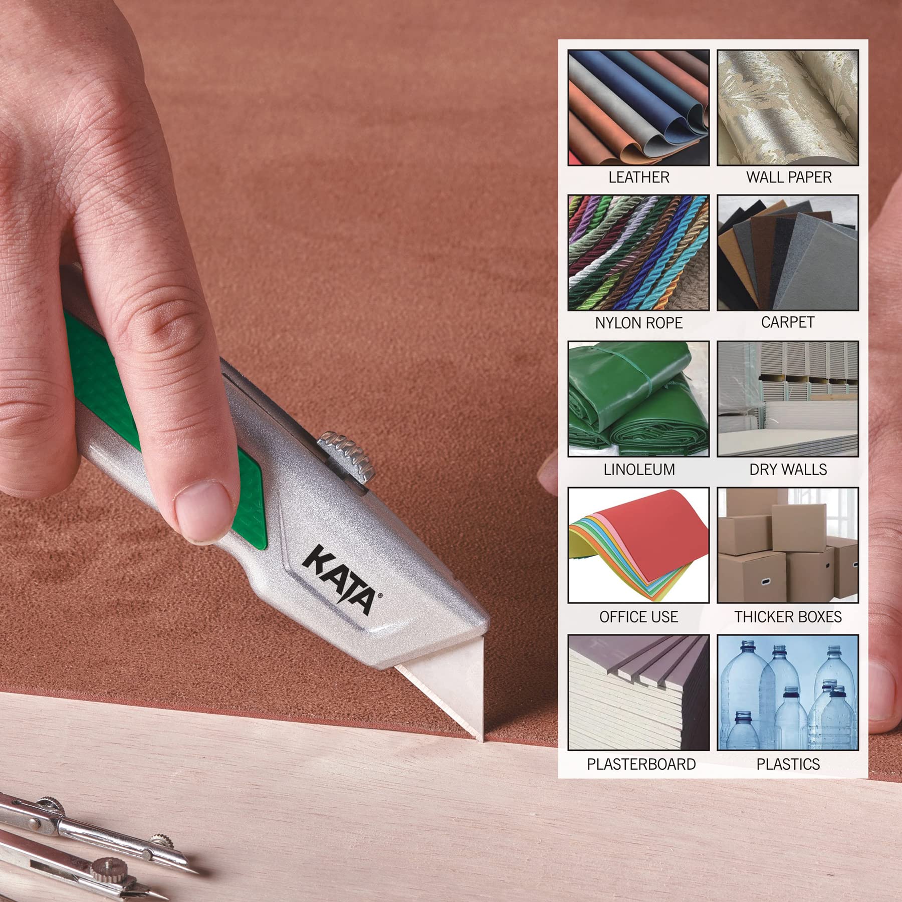 KATA 2 Pack Retractable Utility Knife,Heavy Duty Box Cutters for Cardboard, Boxes, Cartons and Rope,Rubbery Handle,with Extra 10pc SK5 Sharp Blades,GREEN