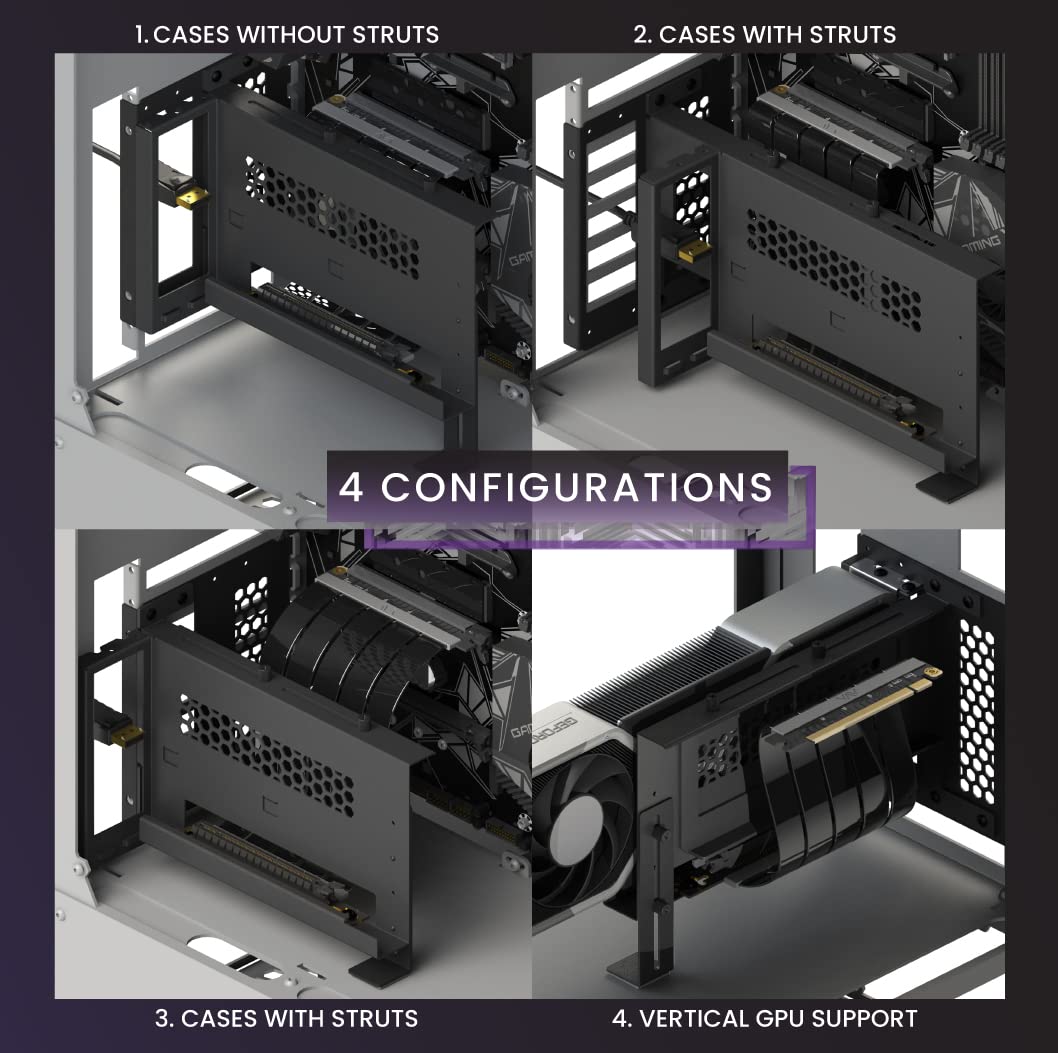 LINKUP - AVA Universal Vertical GPU Bracket w/AVA PCIe 4.0 X16 Gen 4 Riser Cable 90 Degree - 20cm Black Kit
