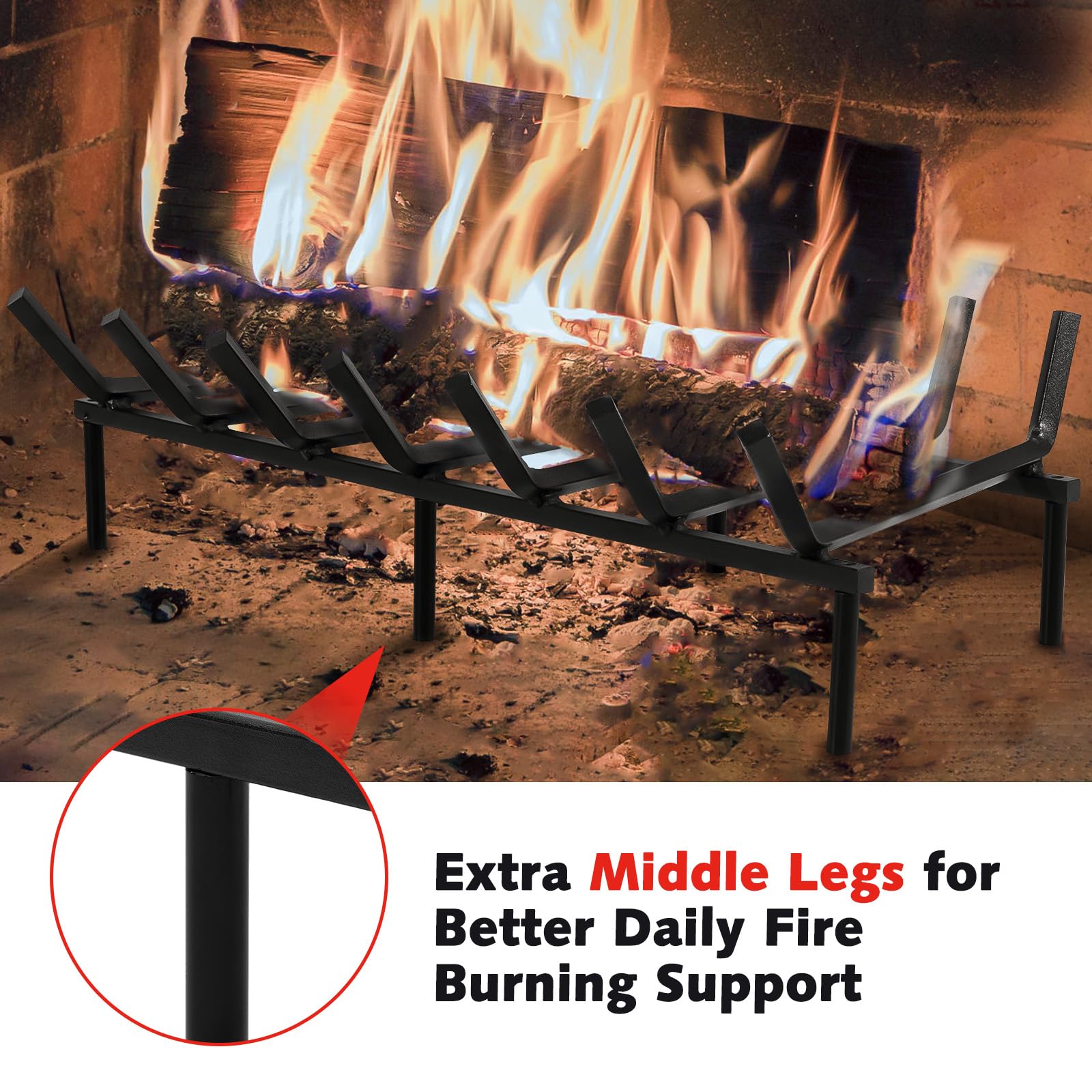 SINGLYFIRE Fireplace Grate 30 inch Solid Steel Fireplace Log Holder Fire Grate Wood Stove Holder Firewood Burning Rack for Outdoor Indoor Chimney Hearth
