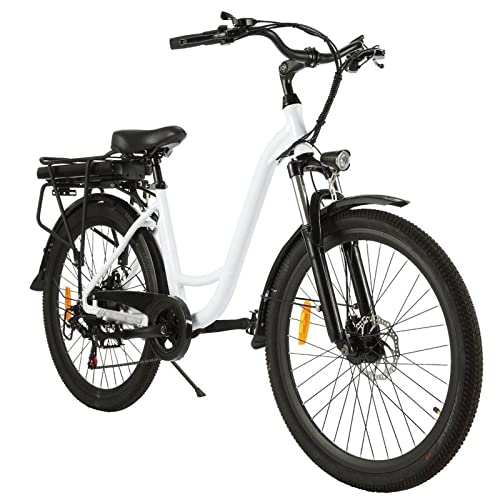 IEASEddzxc Electric Bikes Electric Bicycle Aluminum Frame Disc Brake with Headlamp Lithium Ion Battery (Color : White)