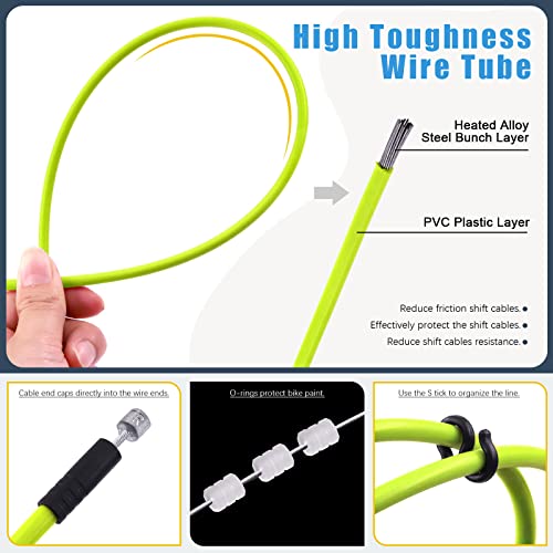 Glarks 5Pack Green Bicycle Shifter Cable Housing Kit with Aluminum End Caps S Hook Crimps for Mountain Road MTB Bike Replacement
