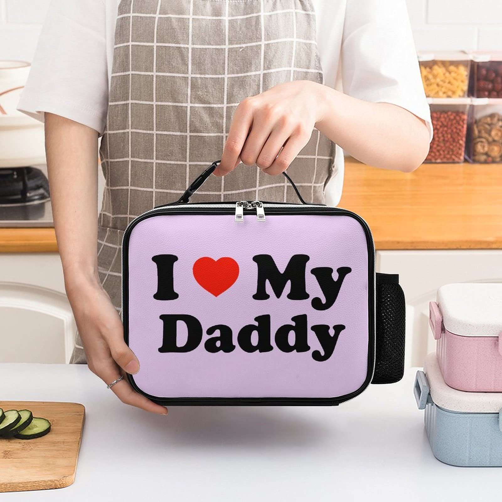 I Love My Daddy Insulated Lunch Tote Bag Durable Lunch Box Container with Detachable Buckled Handle for Office Work Picnic Travel
