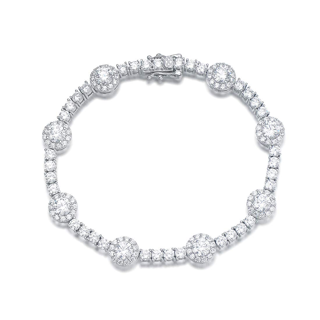 FANCIME White Gold Plated 925 Sterling Silver Round Cubic Zirconia CZ Wedding Bridal Prom Tennis Bracelet For Women Girls, 19cm