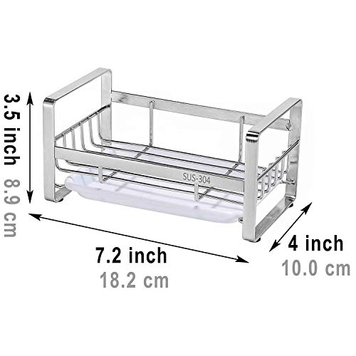JiangWaveT Sponge Holder,SUS304 Stainless Steel Rust Proof Soap Holder for Kitchen Sink,Kitchen Sink Organizer, Sink Caddy, Sink Tray Drainer Rack with Removable Tray,Silver