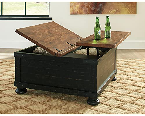 Signature Design by Ashley Valebeck Farmhouse Lift Top Coffee Table with Storage, Distressed Brown & Black Finish, 36 in x 36 in x 18 in