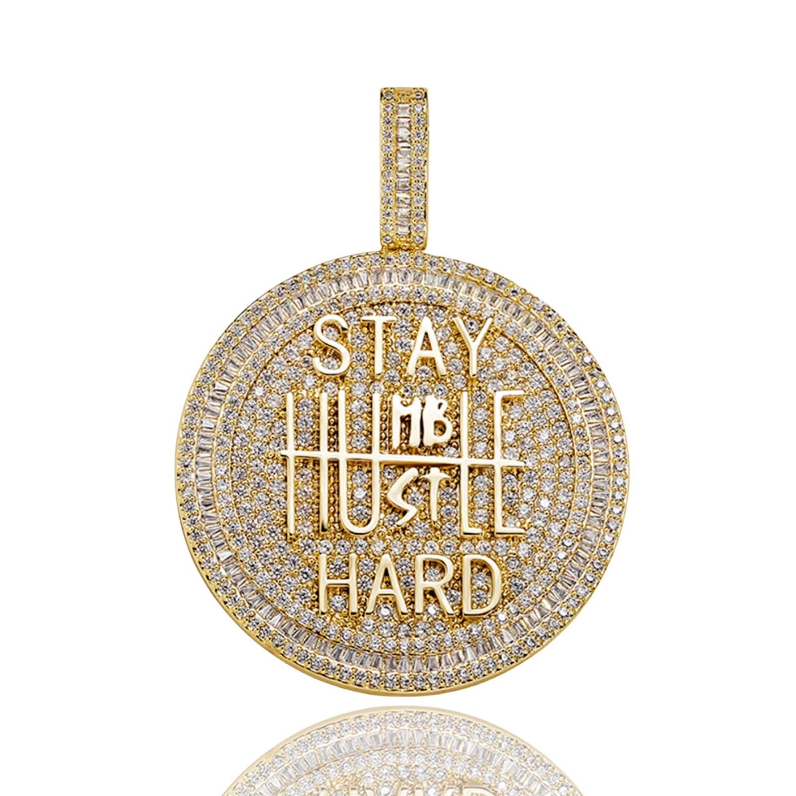 ICEDIAMOND 14K Gold Plated Stay Humble-Hustle Hard Encourage Pendant Necklace, Iced Out CZ Diamond Hip Hop Charm Jewelry for Men Women (Gold)